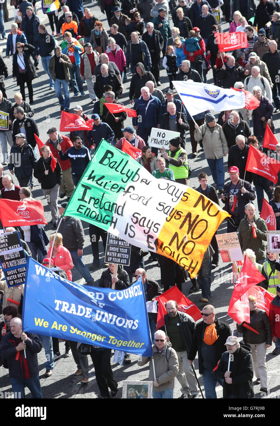 Protesters during a demonstration against water charges hi-res stock ...