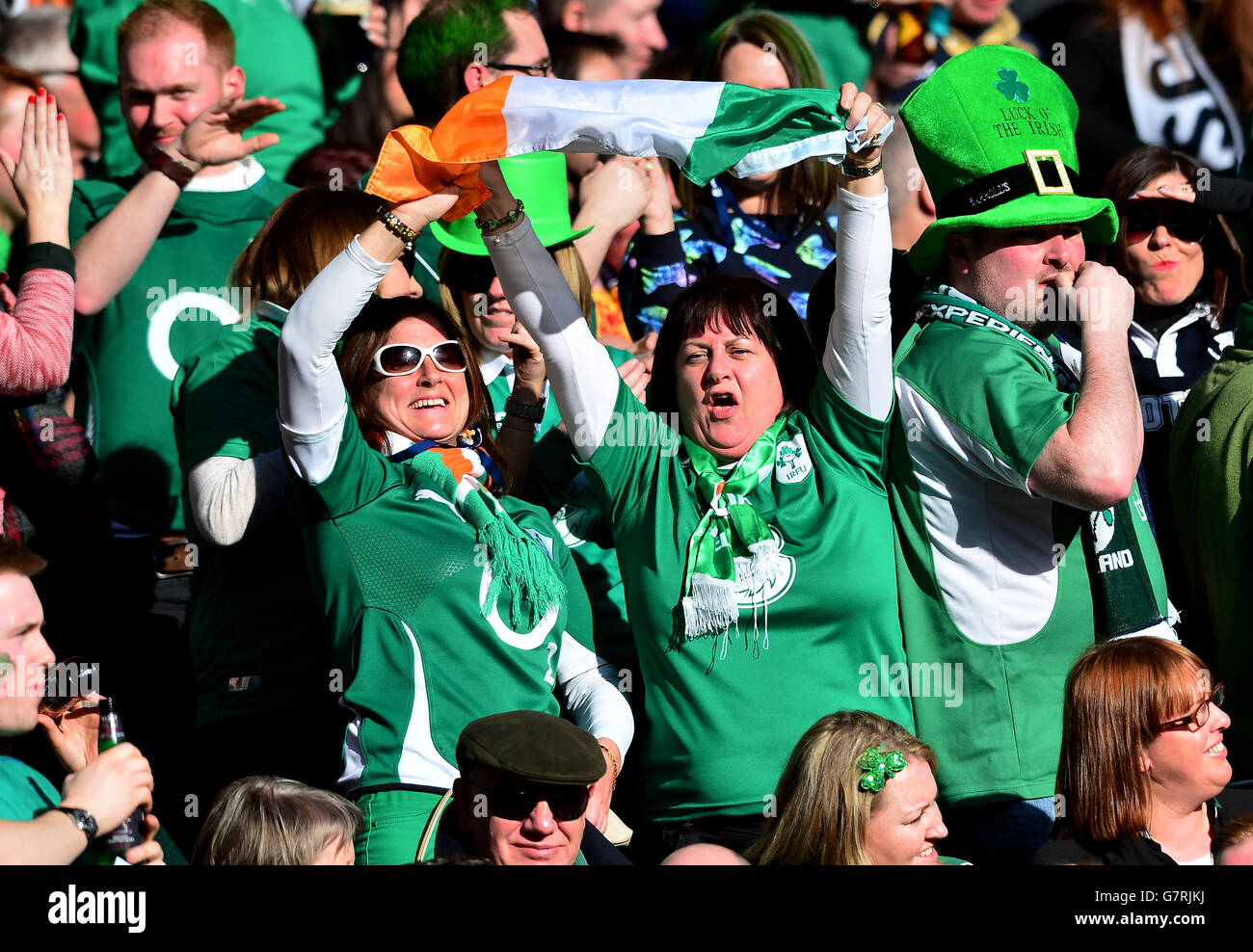 Ireland fans celebrate as their team scores early in the first half ...