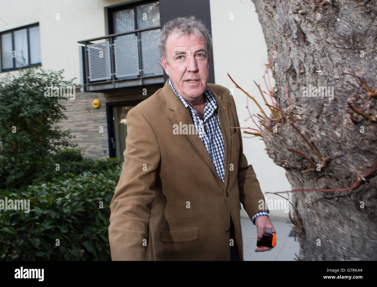 Jeremy Clarkson leaving his home in London, where he said he does not ...