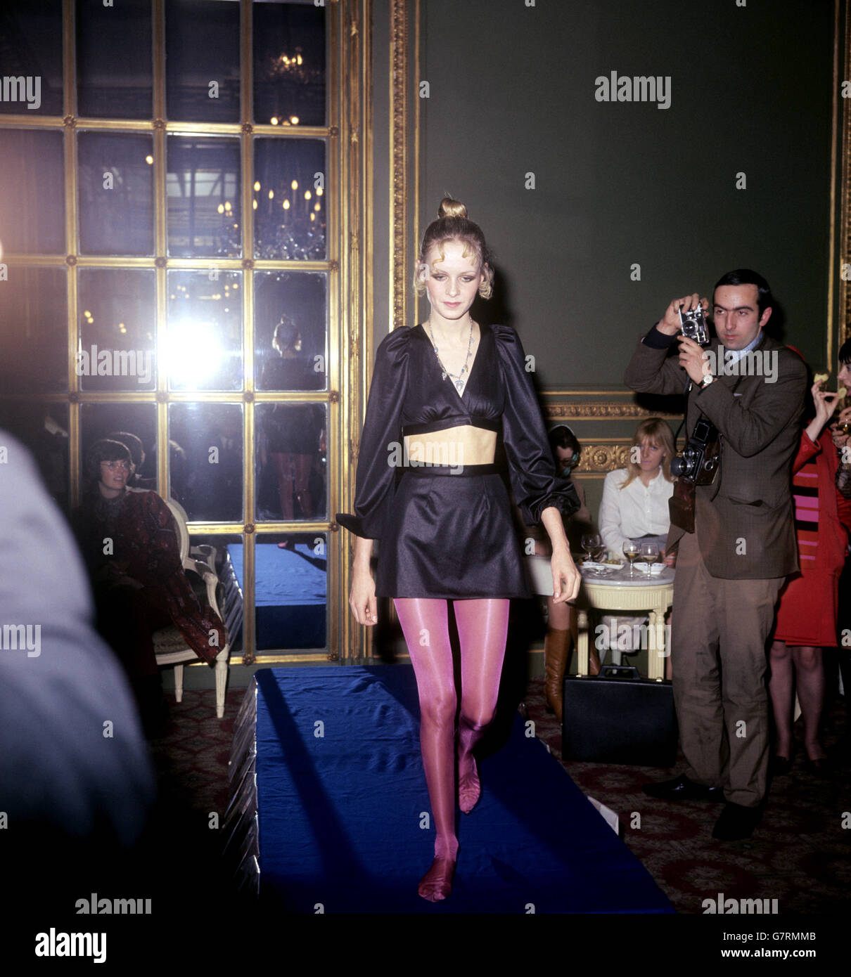 Twiggy models a new range of coloured tights at the Ritz Hotel in ...