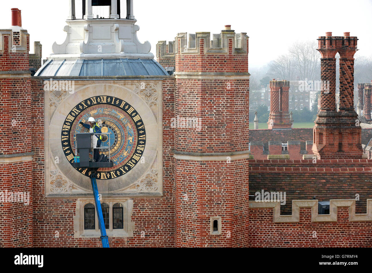 Astronomical clock cleaning - Hampton Court Palace Stock Photo - Alamy