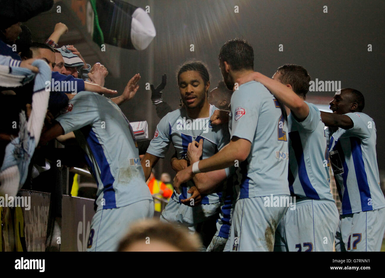 Coventry City's Dominic Samuel is mobbed after scoring Stock Photo - Alamy