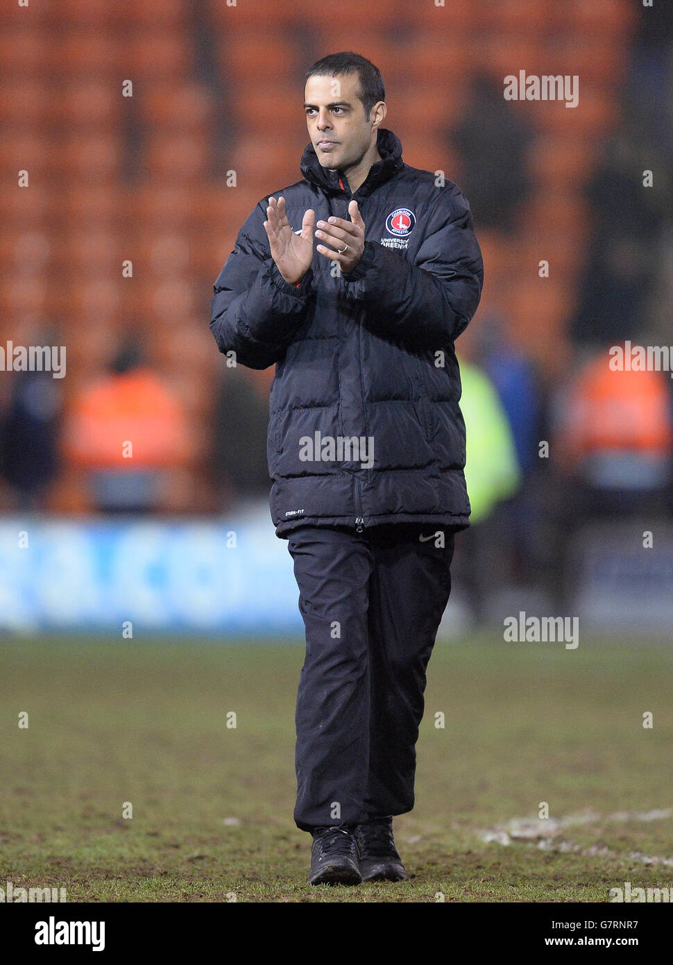 Charlton Athletic manager Guy Luzon salutes the fans at the end of the ...