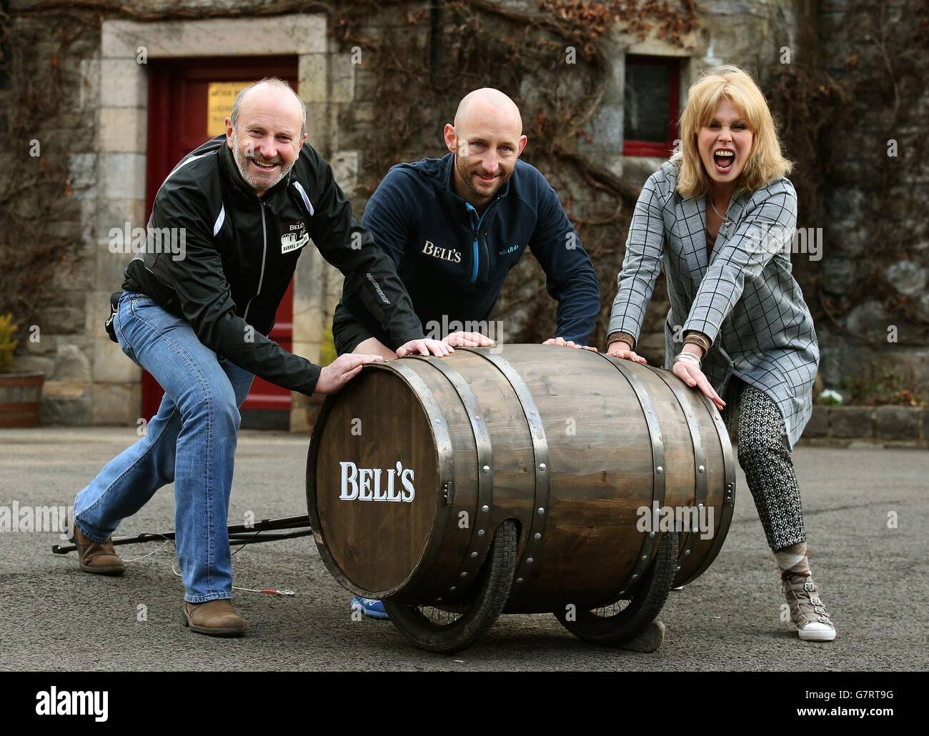 Actress Joanna Lumley with Rob Edmond (centre) and comedian Fred ...