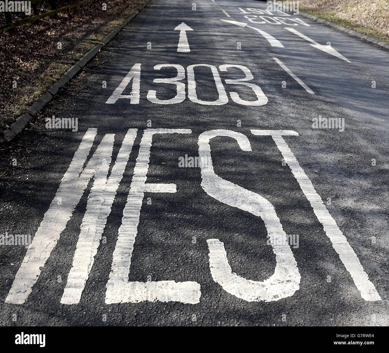 General view of road markings directing traffic to the A303 A-road ...