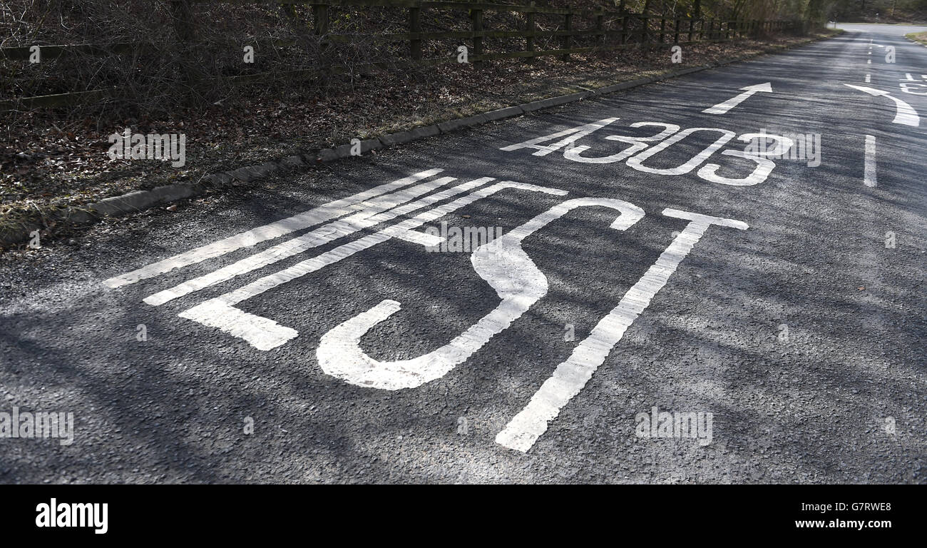 General view of road markings directing traffic to the A303 A-road ...