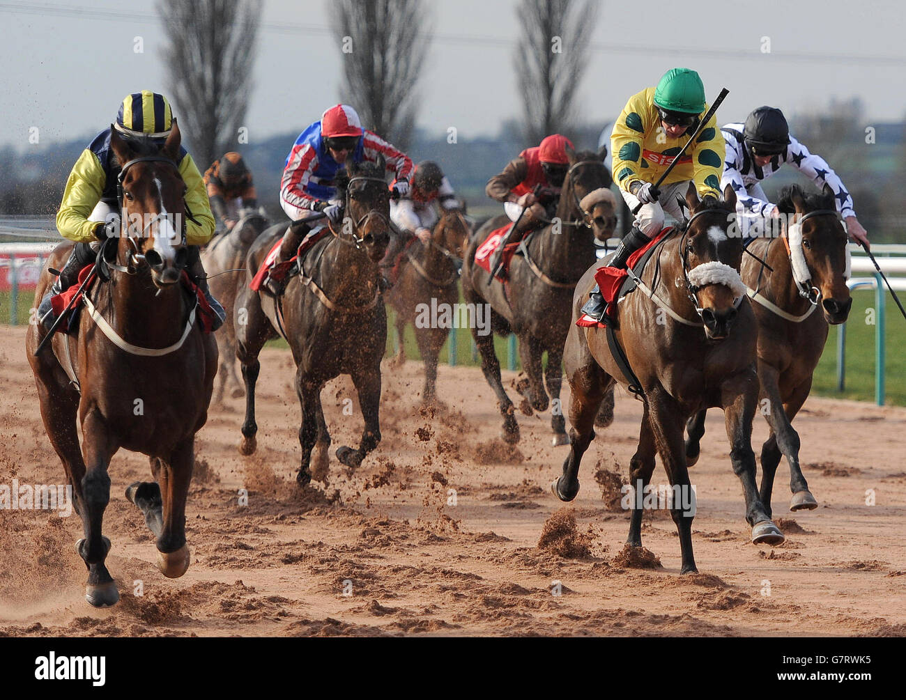 Poppy Bond ridden by Graham Gibbons (left) in the final furlong before ...