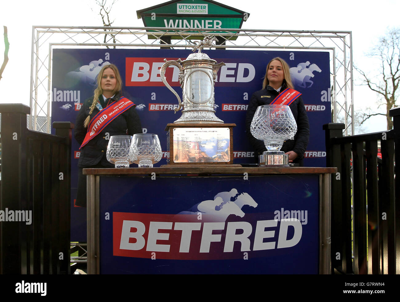 A general view of the Betfred Midlands Grand National trophy in the ...