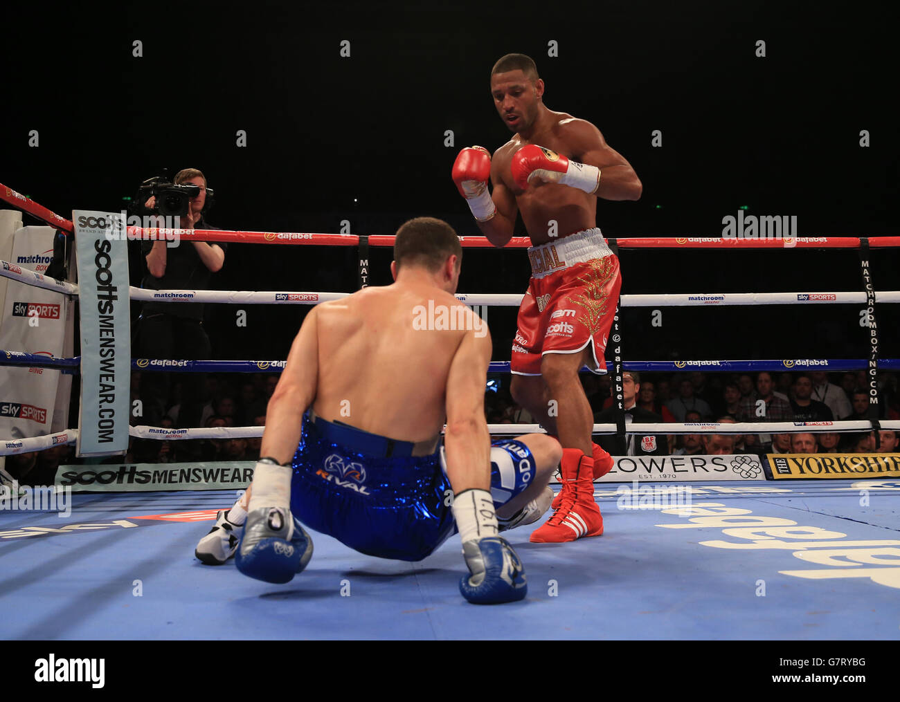 Boxing - Motorpoint Arena. Kell Brook knocks down Jo Jo Dan during the ...