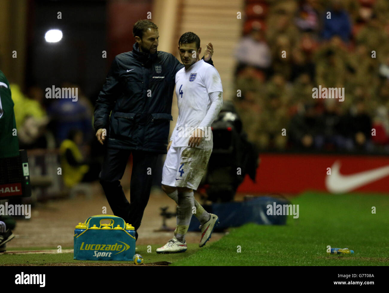 England U21's manager Gareth Southgate congratulates England U21's Jake ...