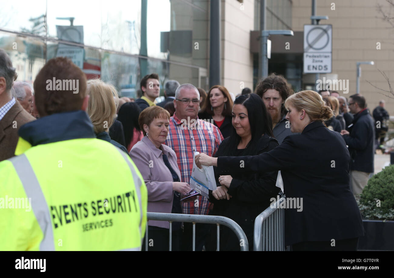 The audience queuing outside the ITV Studios at MediaCityUK in Salford ...