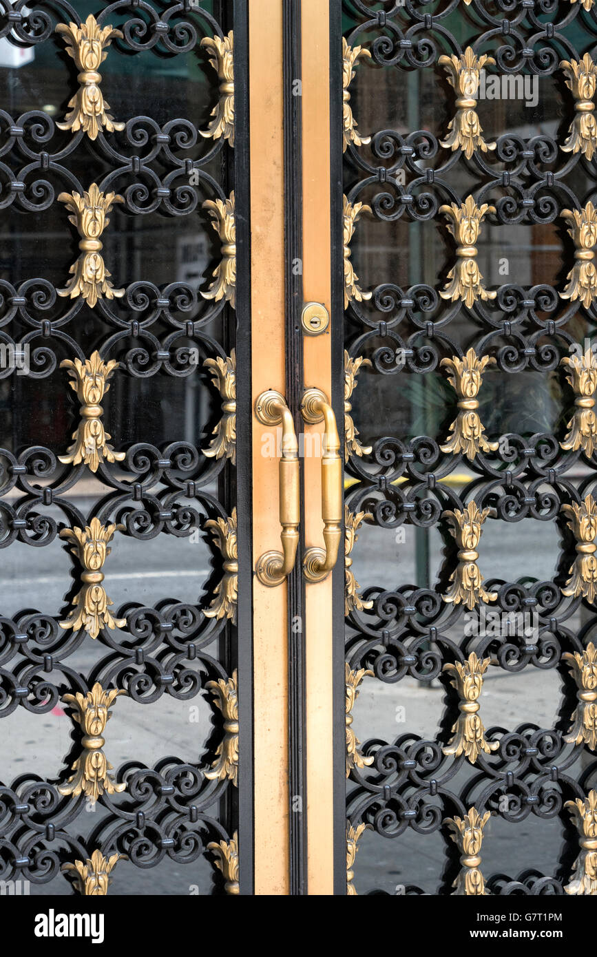 Close-up of Decorative Wrought Iron, Brass and Glass Double Doors and ...