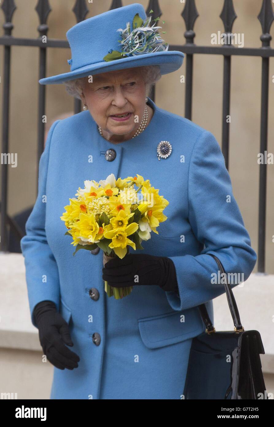 Queen Elizabeth II leaves after attending the Easter Sunday service at ...