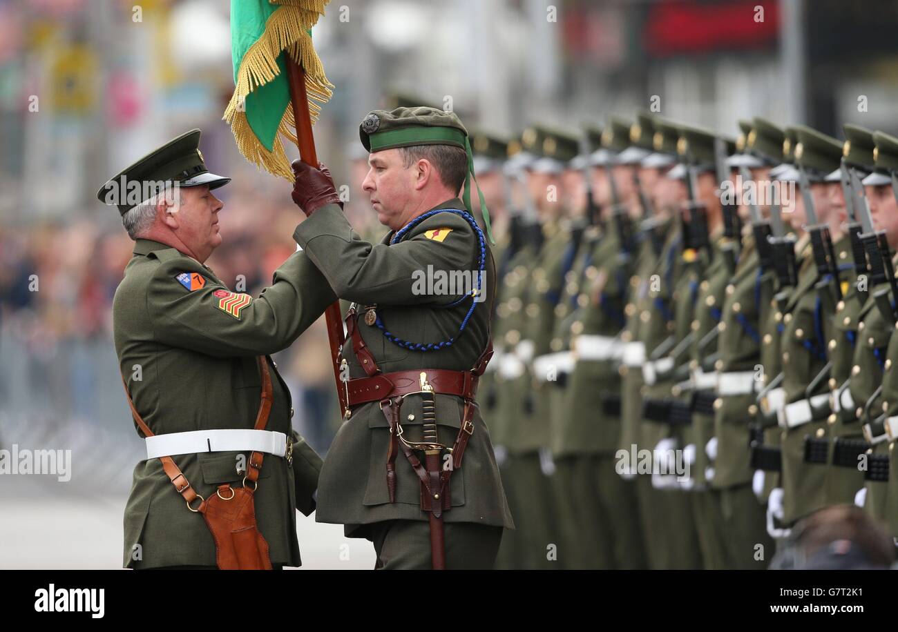 Members of the Irish Defence Forces present colours during the 99th ...