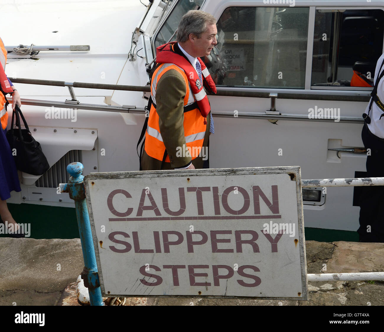 Ukip party leader Nigel Farage takes a boat trip from the harbour while ...