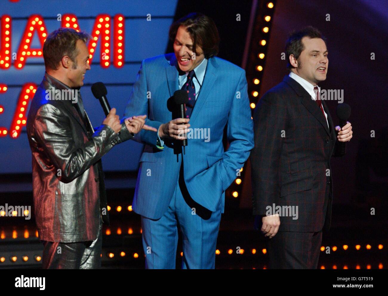 (From left to right) Graham Norton, Jonathan Ross and Jack Dee on stage ...