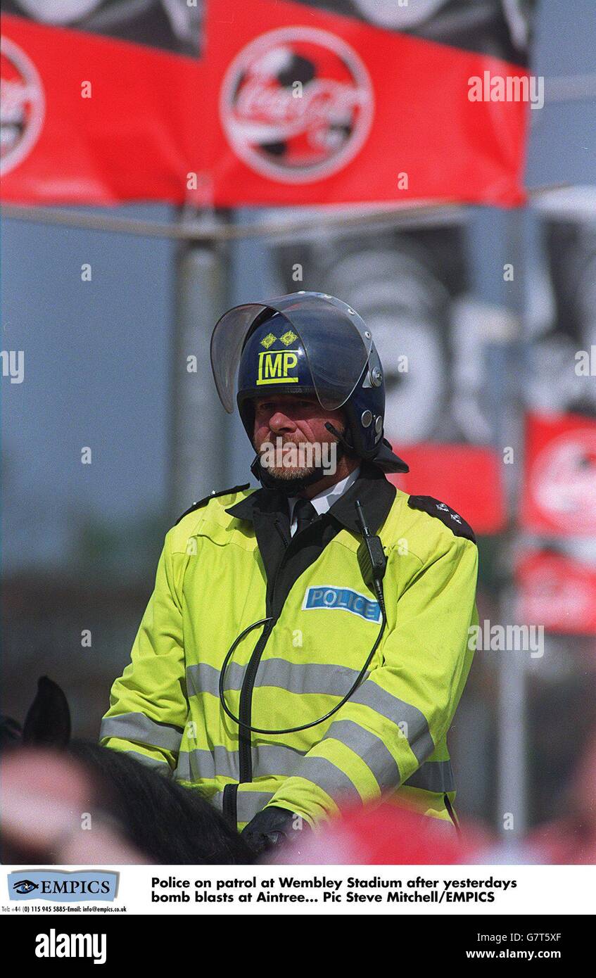Police on patrol at Wembley Stadium after yesterdays bomb blasts at ...