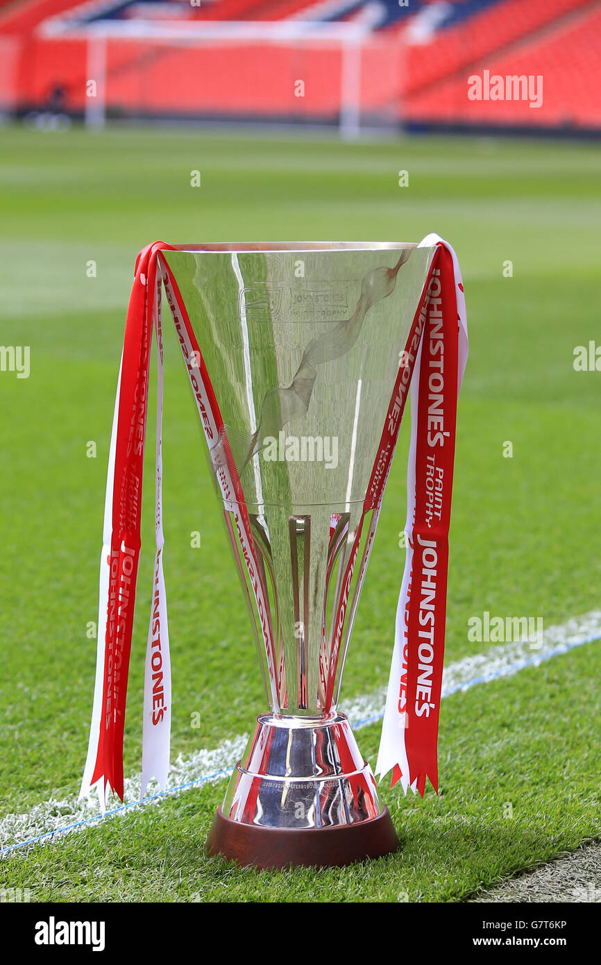 The Johnstone's Paint Trophy sat on the Wembley pitch before the game ...