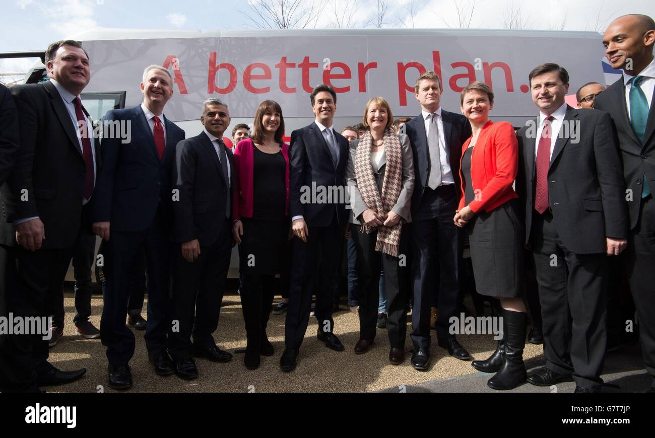 Labour leader Ed Miliband and his shadow cabinet prepare to board their ...