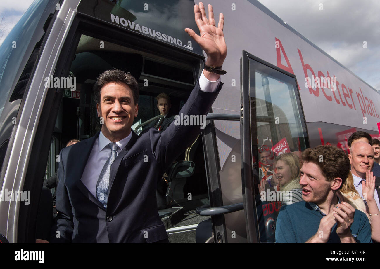 Labour leader Ed Miliband boards his General Election battle bus for ...