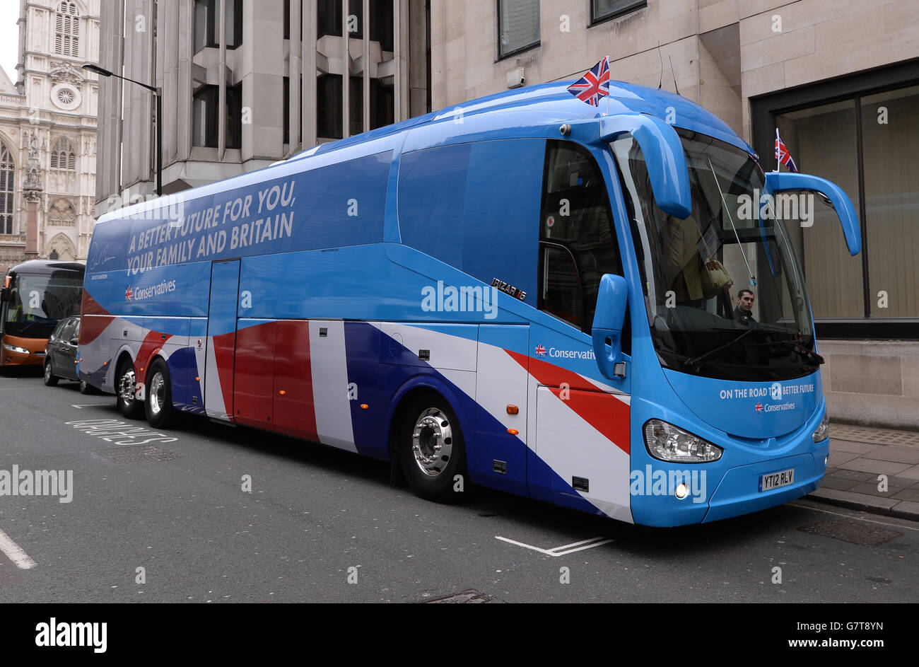 The Conservative Party General Election 'battle bus' in Westminster ...