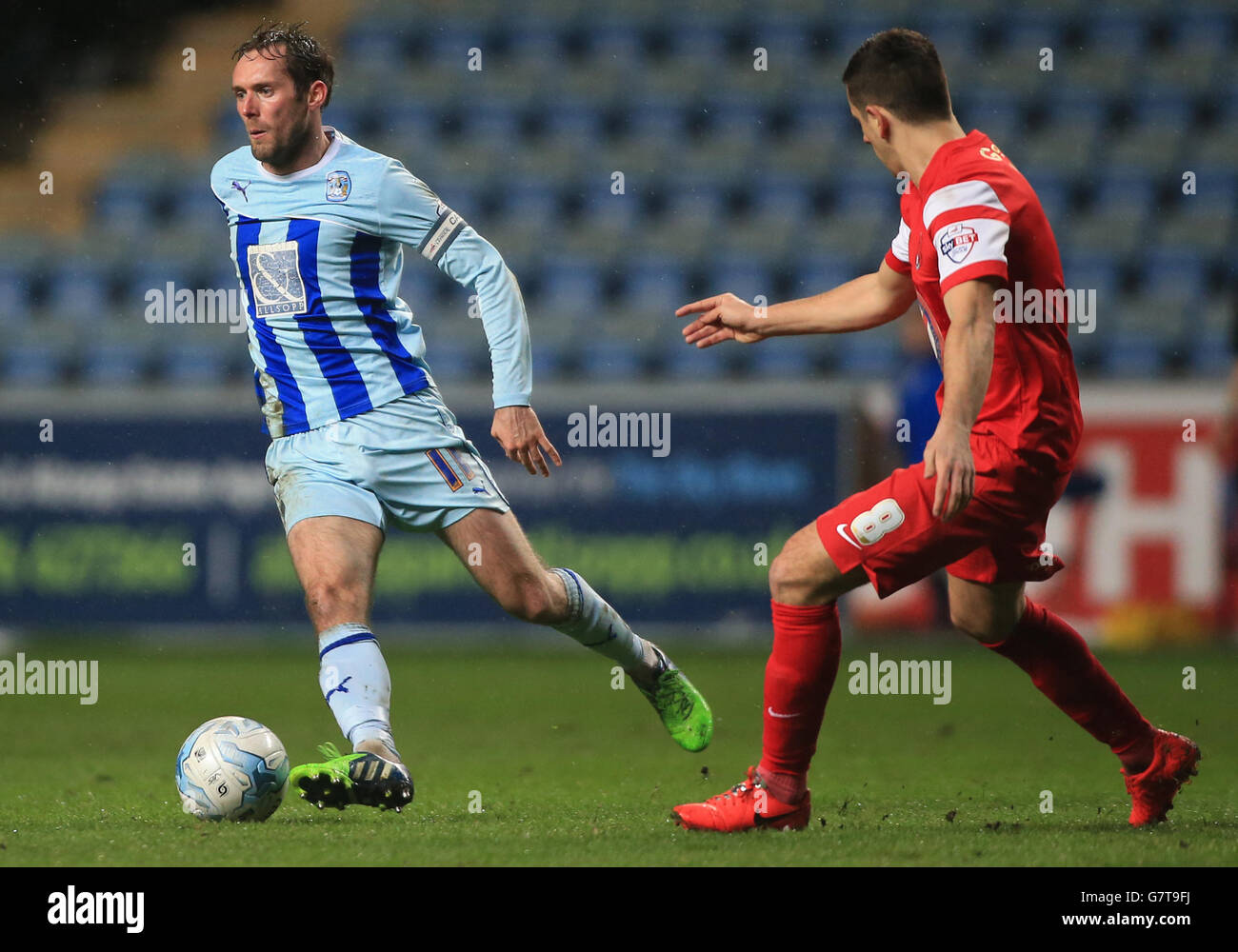 Coventry City's James O'Brien (left) and Leyton Orient's Lloyd James ...