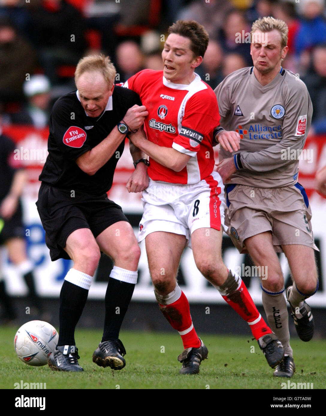 Charlton Athletic's Matt Holland collides with referee Peter Walton ...