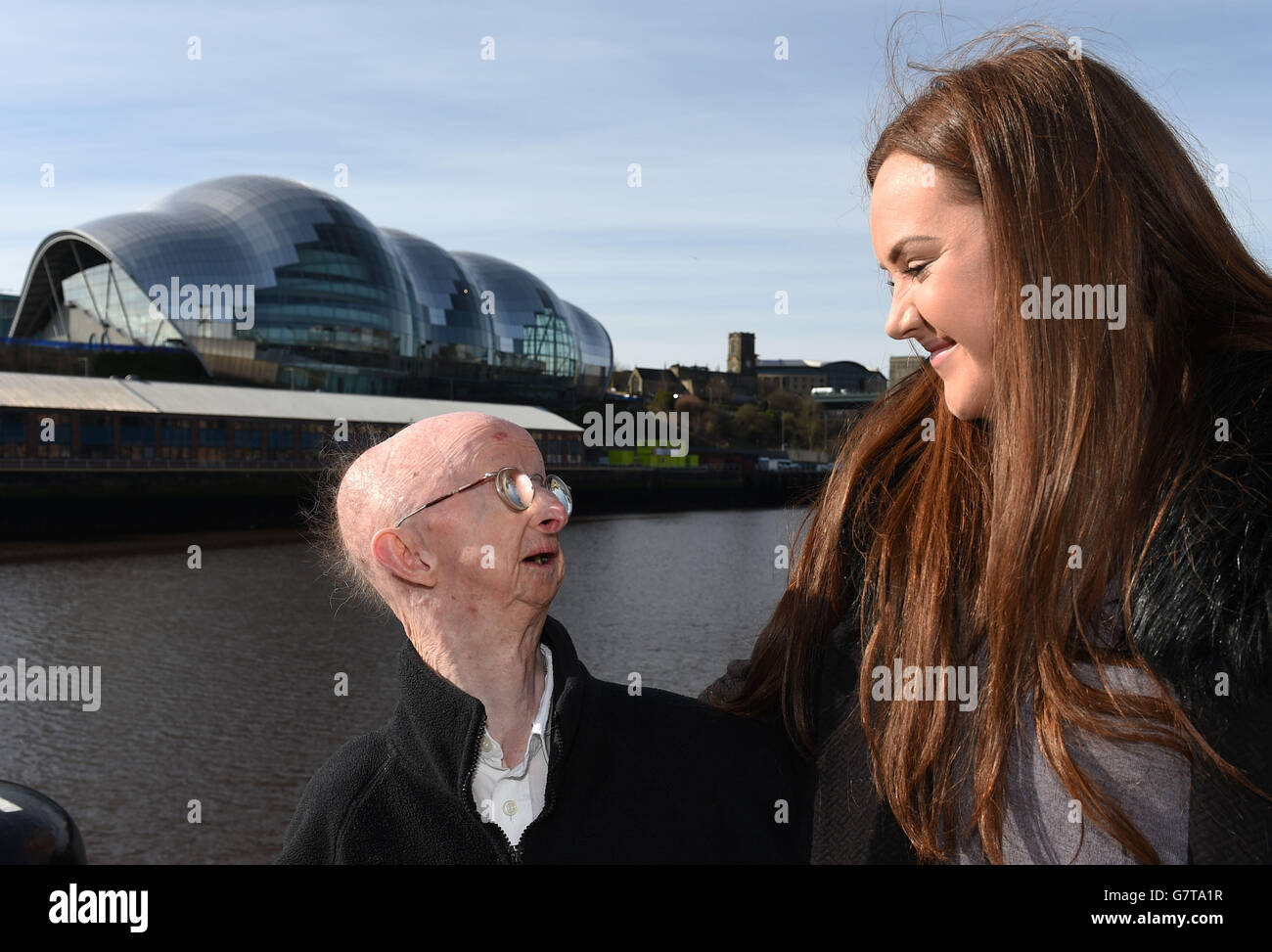 Alan Barnes stands on Newcastle Quayside, Newcastle, with Katie Cutler ...