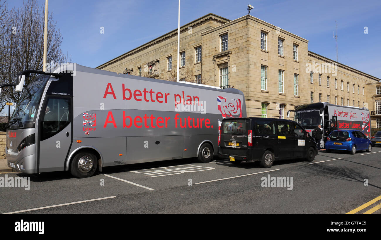 General Election 2015 campaign - April 2nd. The Labour party campaign ...
