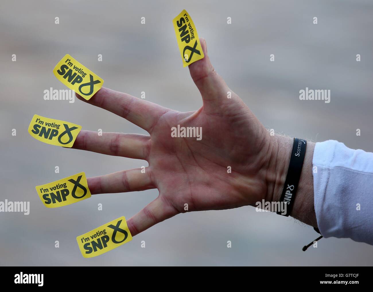 SNP stickers are handed out as SNP leader and Scotland's First Minister ...