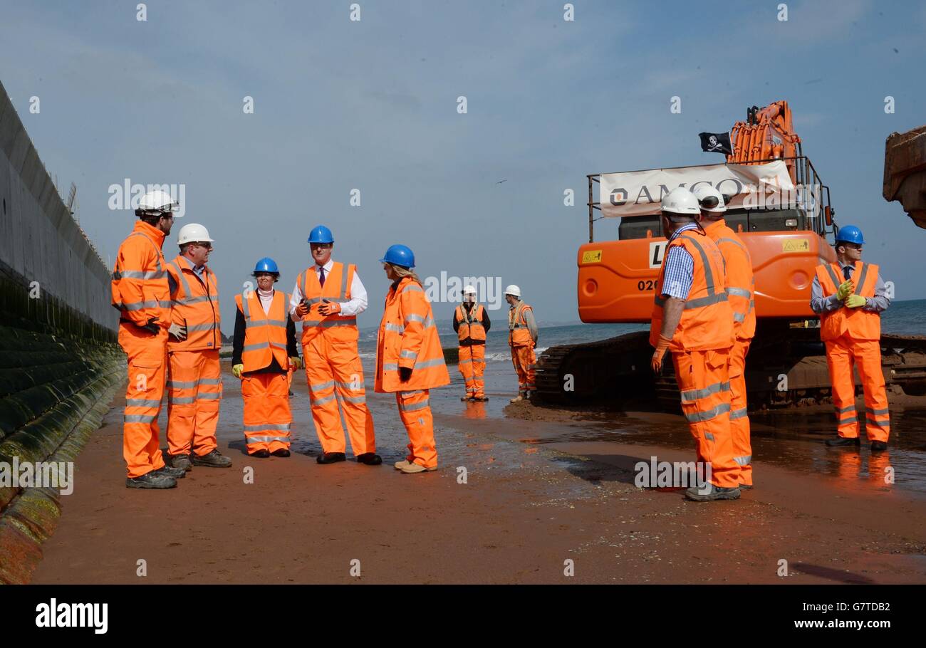 Prime Minister David Cameron meets construction workers at Dawlish in ...