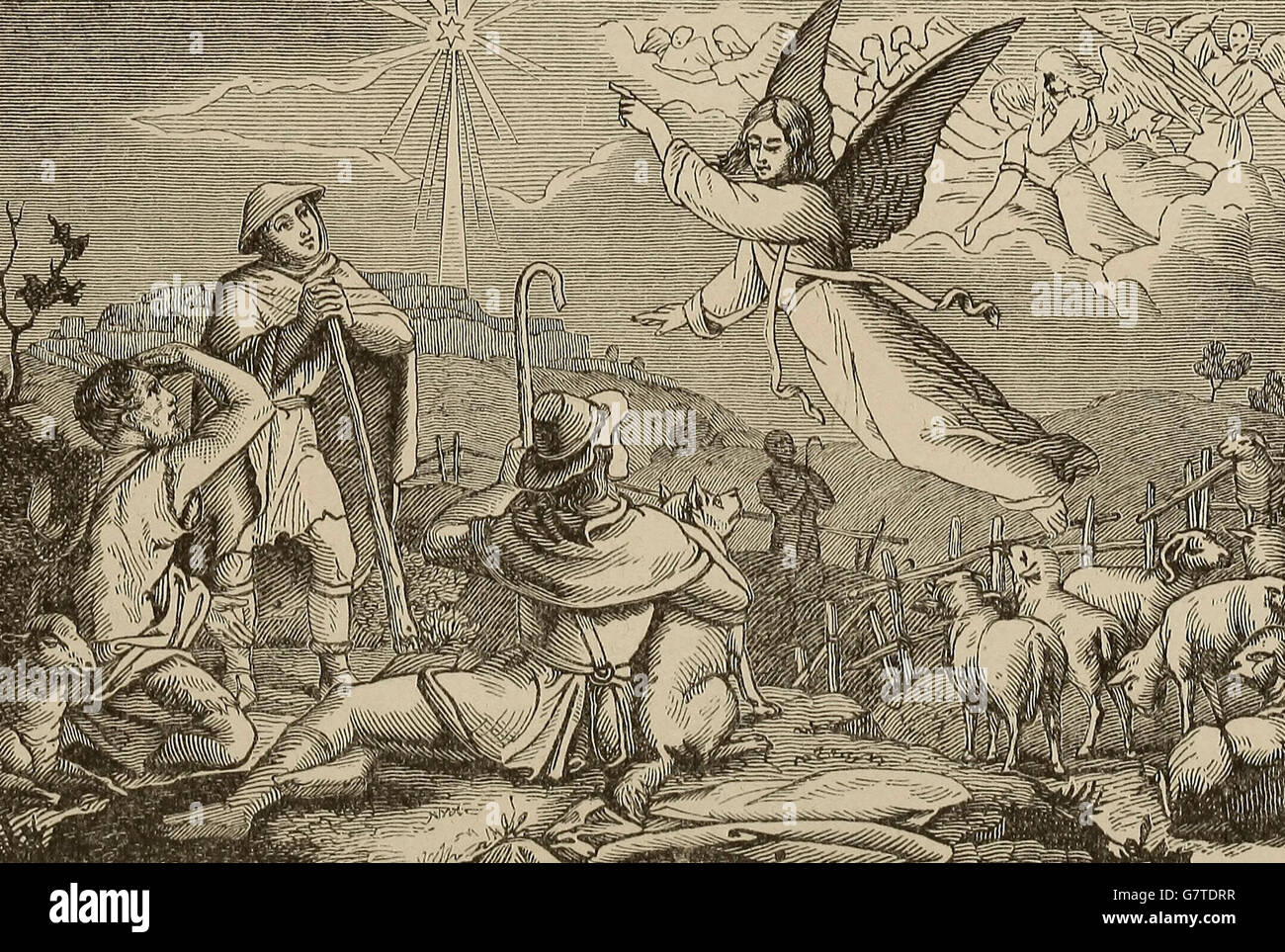 The Angel speaks to the Shepherds, Nativity Scene Stock Photo - Alamy