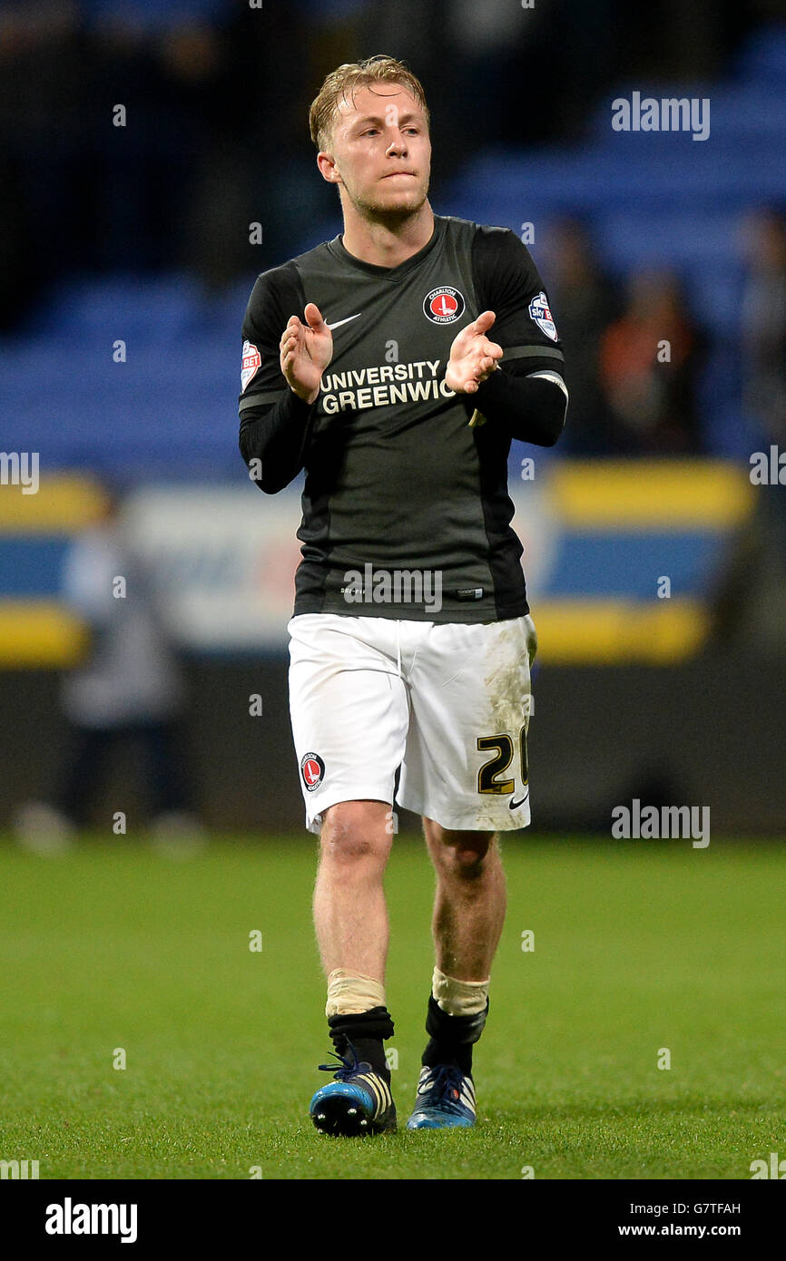 Charlton Athletic captain Chris Solly applauds the travelling support ...