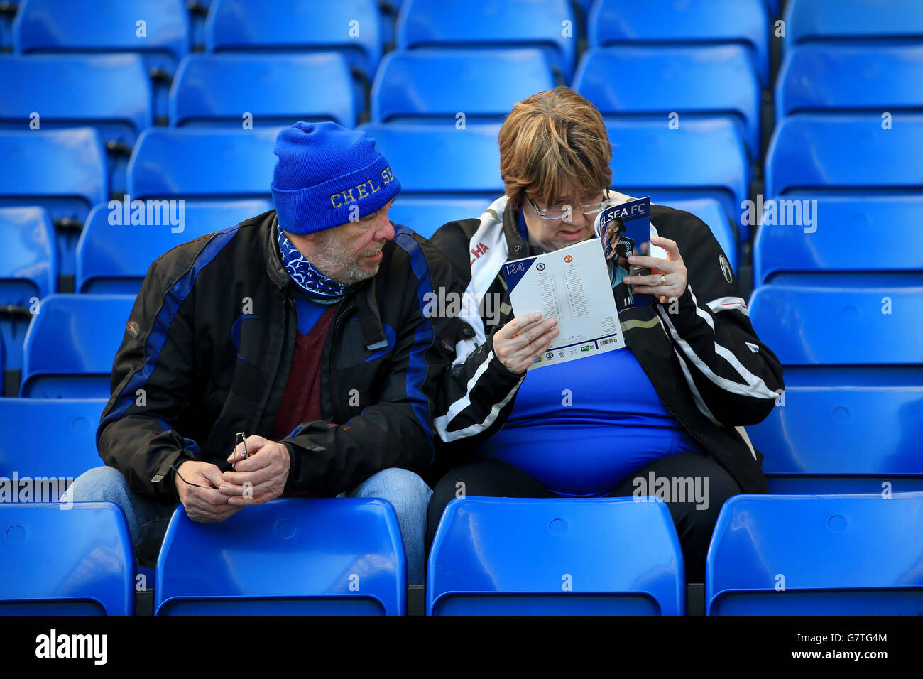 Chelsea fans take their seat inside Stamford Bridge before the Barclays ...
