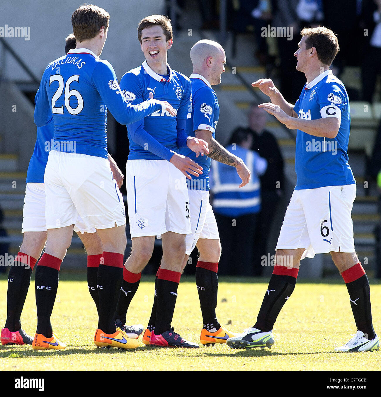 Rangers' Ryan Hardie (centre) celebrates his first goal during the ...
