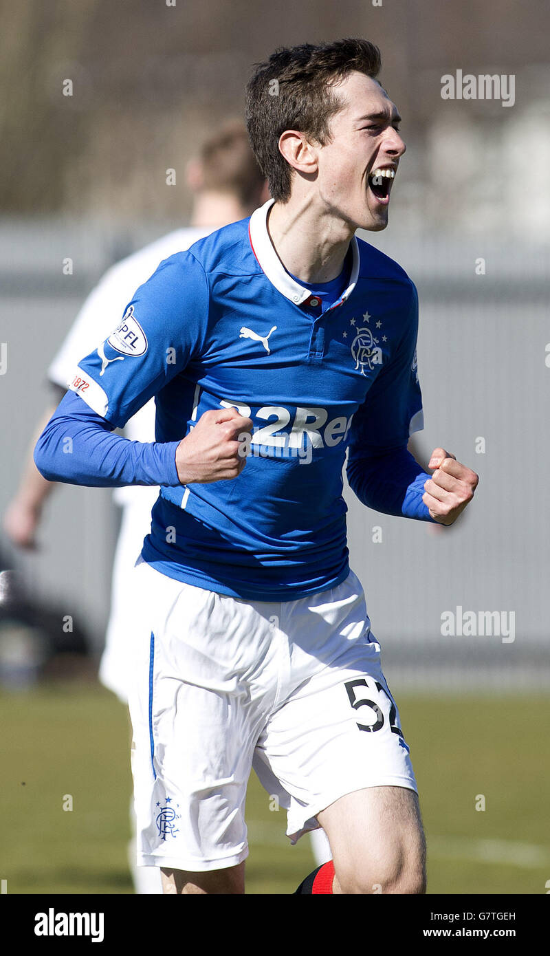 Rangers' Ryan Hardie celebrates his second goal from an over head kick ...