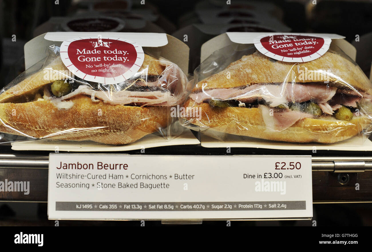 Stock photo of Pret A Manger food items on display in a Pret cafe ...