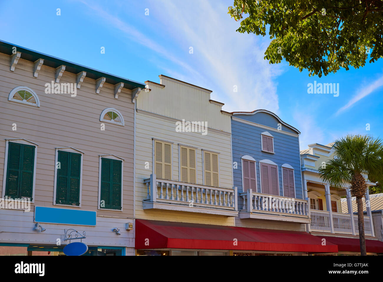 Key west downtown street houses facades in Florida USA Stock Photo - Alamy