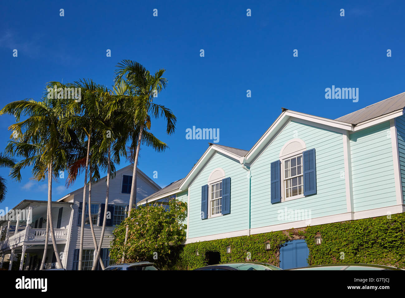 Key west downtown street houses facades in Florida USA Stock Photo - Alamy