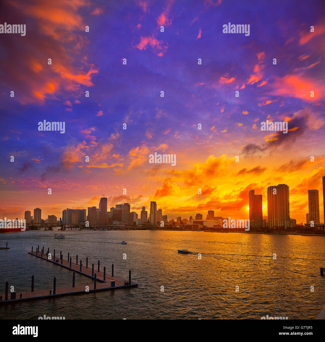 Miami downtown skyline sunset in Florida USA Stock Photo - Alamy