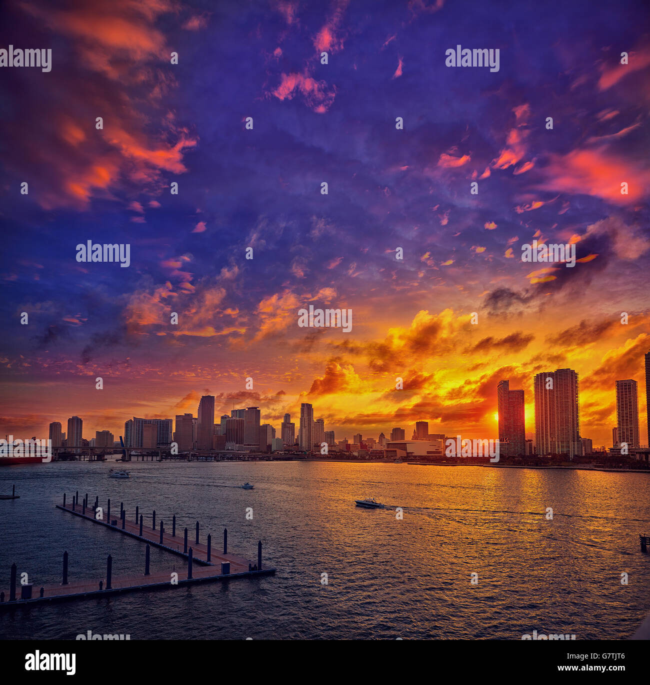 Miami downtown skyline sunset in Florida USA Stock Photo - Alamy