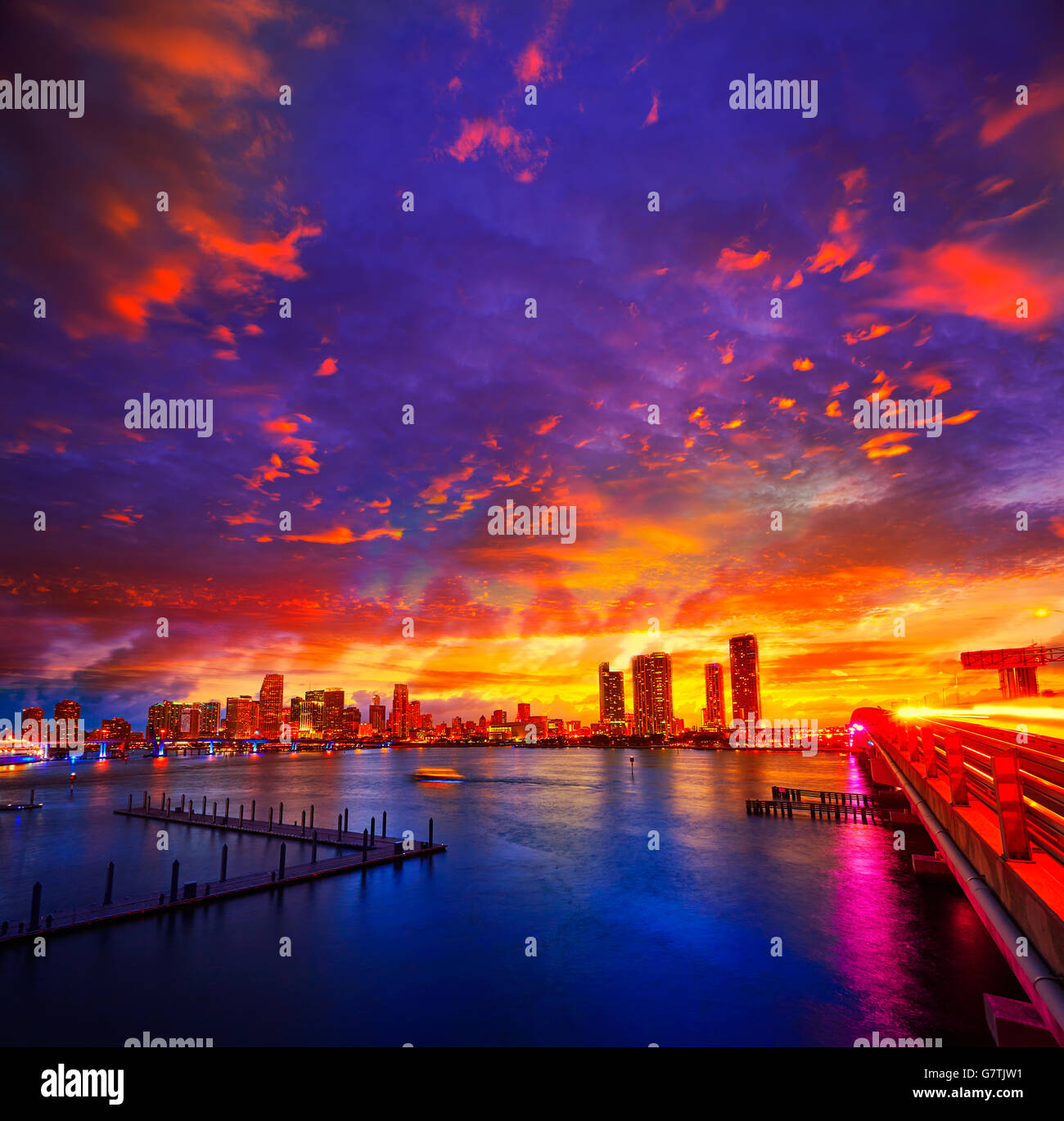 Miami downtown skyline sunset in Florida USA Stock Photo - Alamy