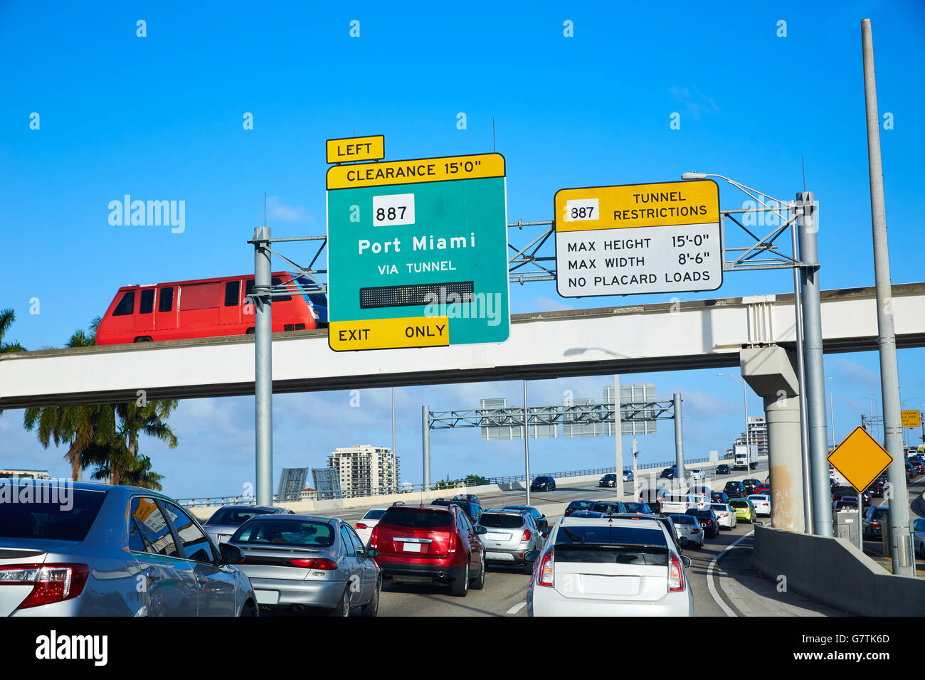 Miami downtown traffic driving to Miami beach in Florida USA Stock ...