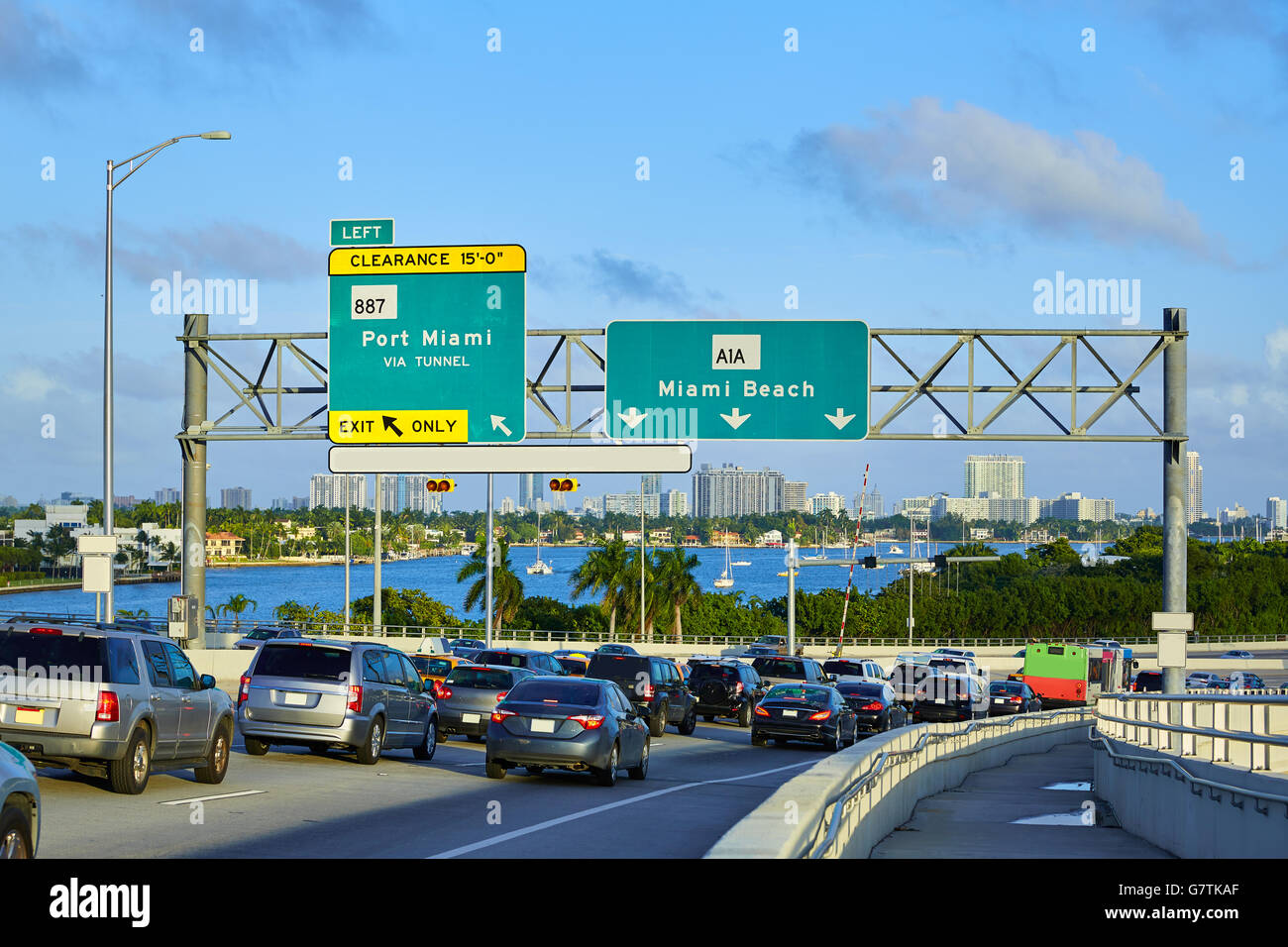 Miami downtown traffic driving to Miami beach in Florida USA Stock ...