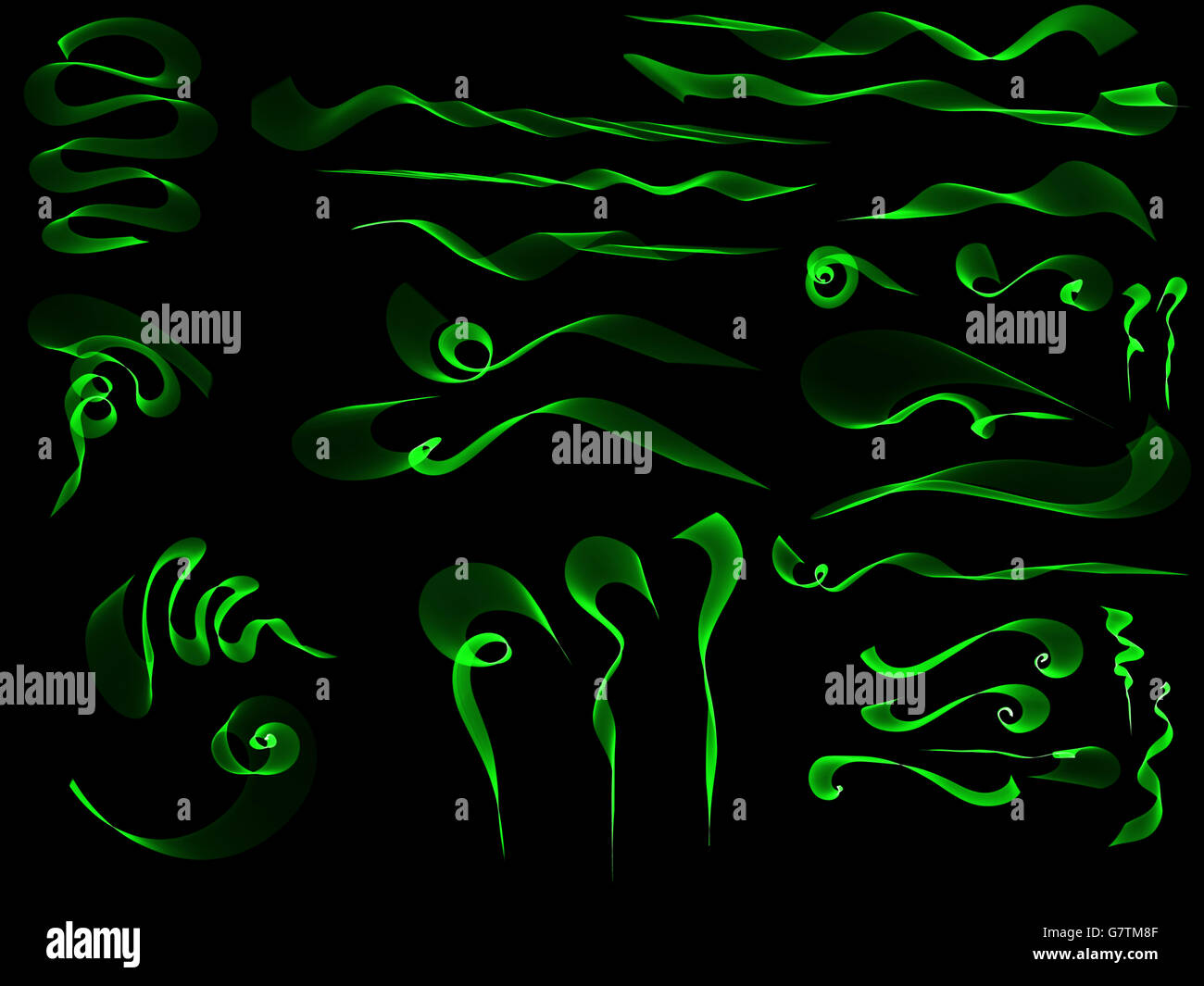 set of 28 abstract green smoke fire brushes ribbons design elements ...