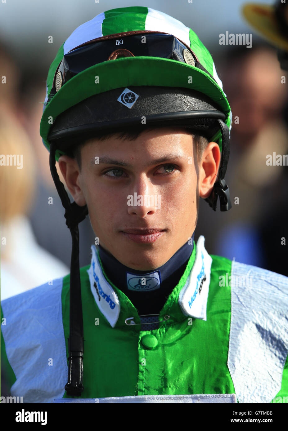 Jockey jordan vaughan at doncaster racecourse hi-res stock photography ...