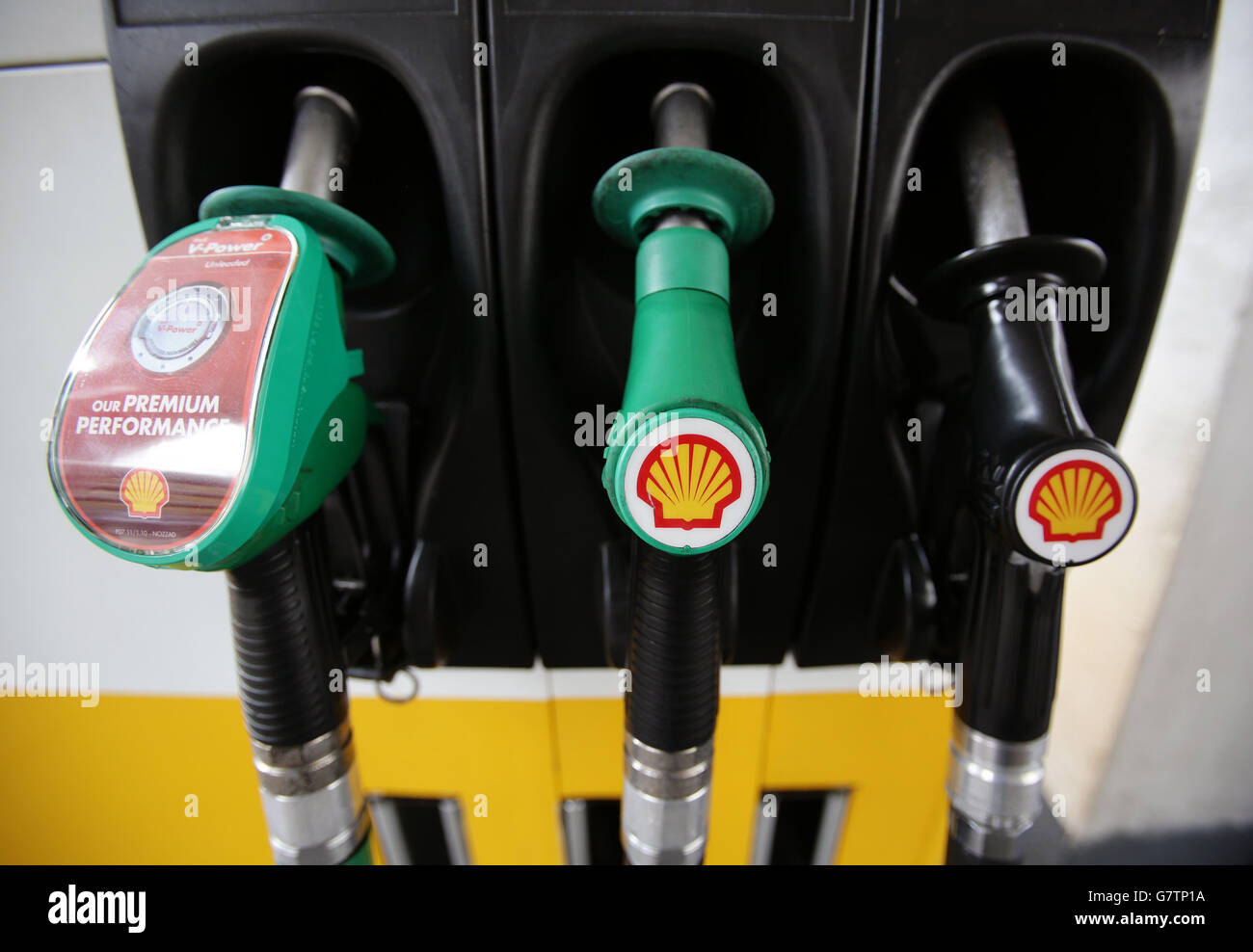 A Shell logo on a petrol pump at a petrol station in London, as the ...