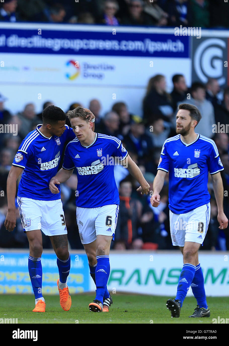 Ipswich Town's Christophe Berra (centre) celebrates scoring his sides ...