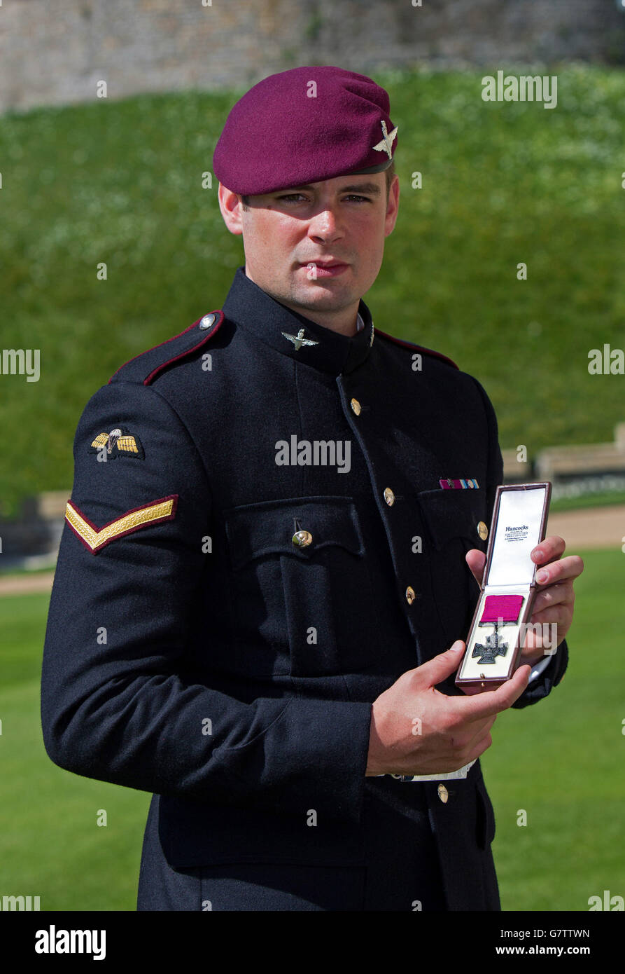 Lance Corporal Joshua Leakey holding his Victoria Cross after it was awarded to him by the Queen ...