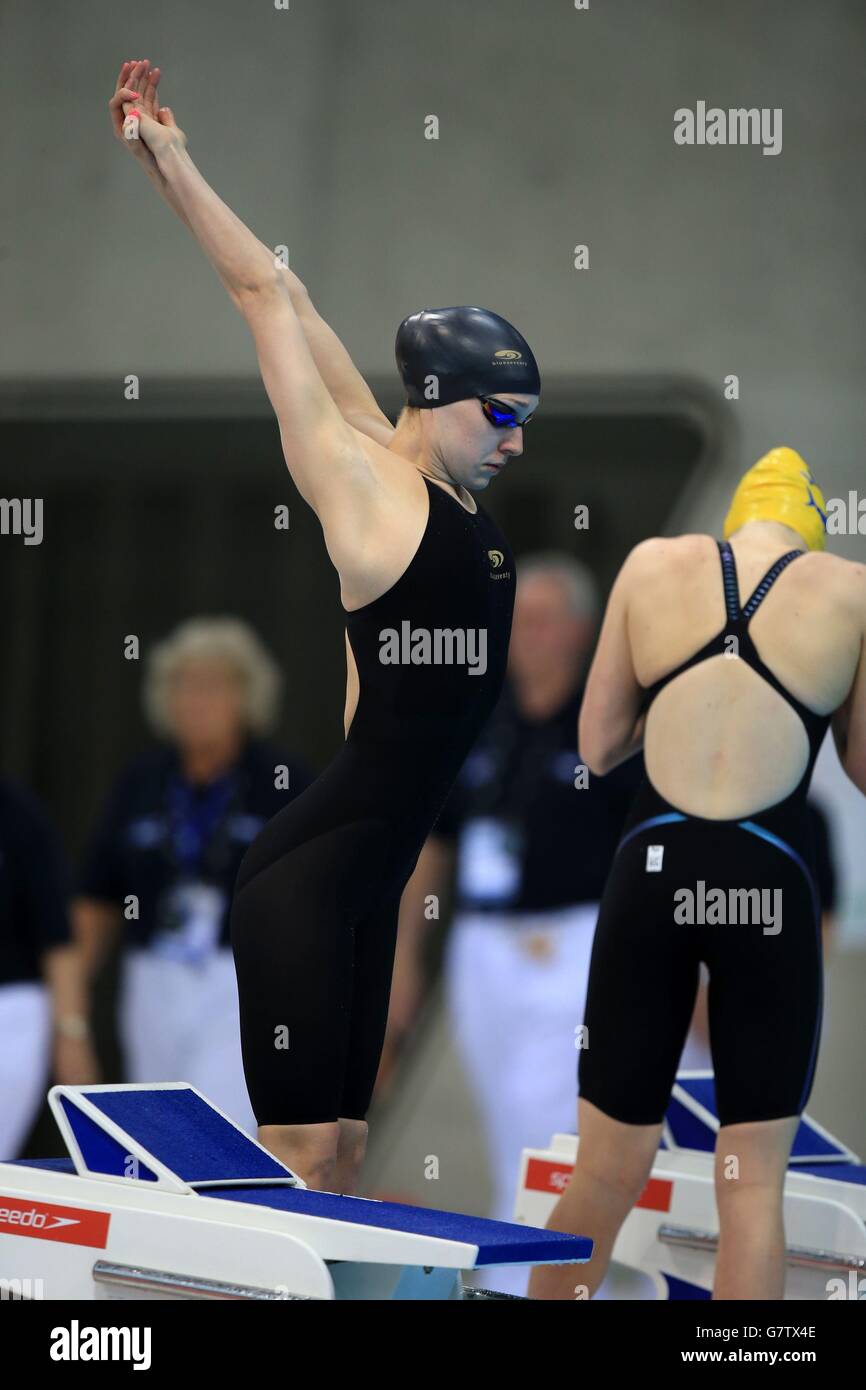 Alys Thomas prepares for the start of the women's 100m butterfly final ...